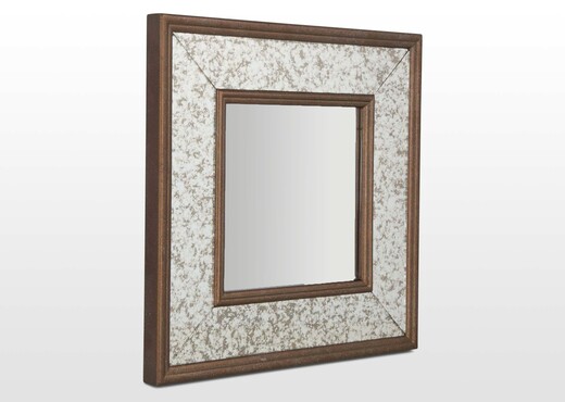 Interiors | Square Antique Wood Wall Mirror with Marble Design - Brady