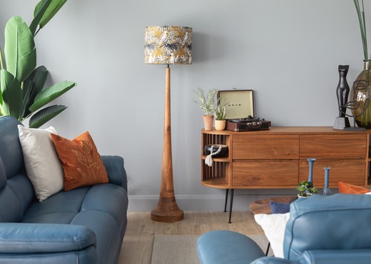 Interiors | Wood Floor Lamp with Parrot Shade - Jovany